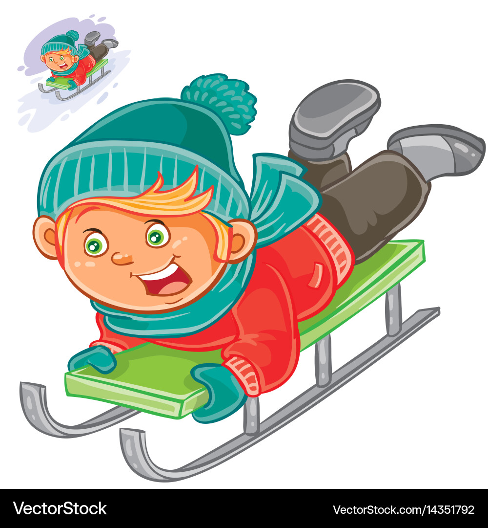 Little child slides on a sled Royalty Free Vector Image
