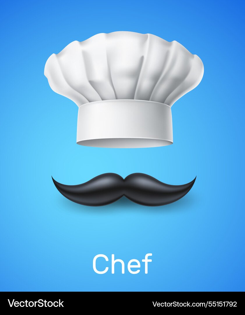 Realistic chef hat and mustache 3d isolated Vector Image