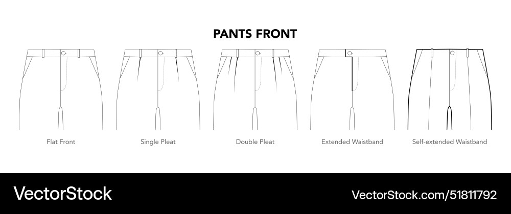 Set of pants front details - flat single double Vector Image