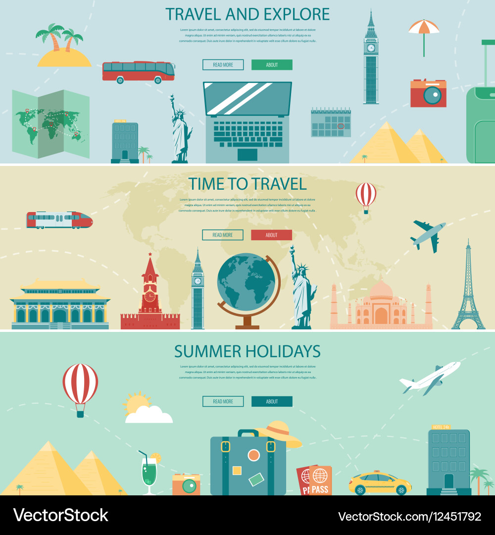 Travel and tourism headers banners concept Vector Image