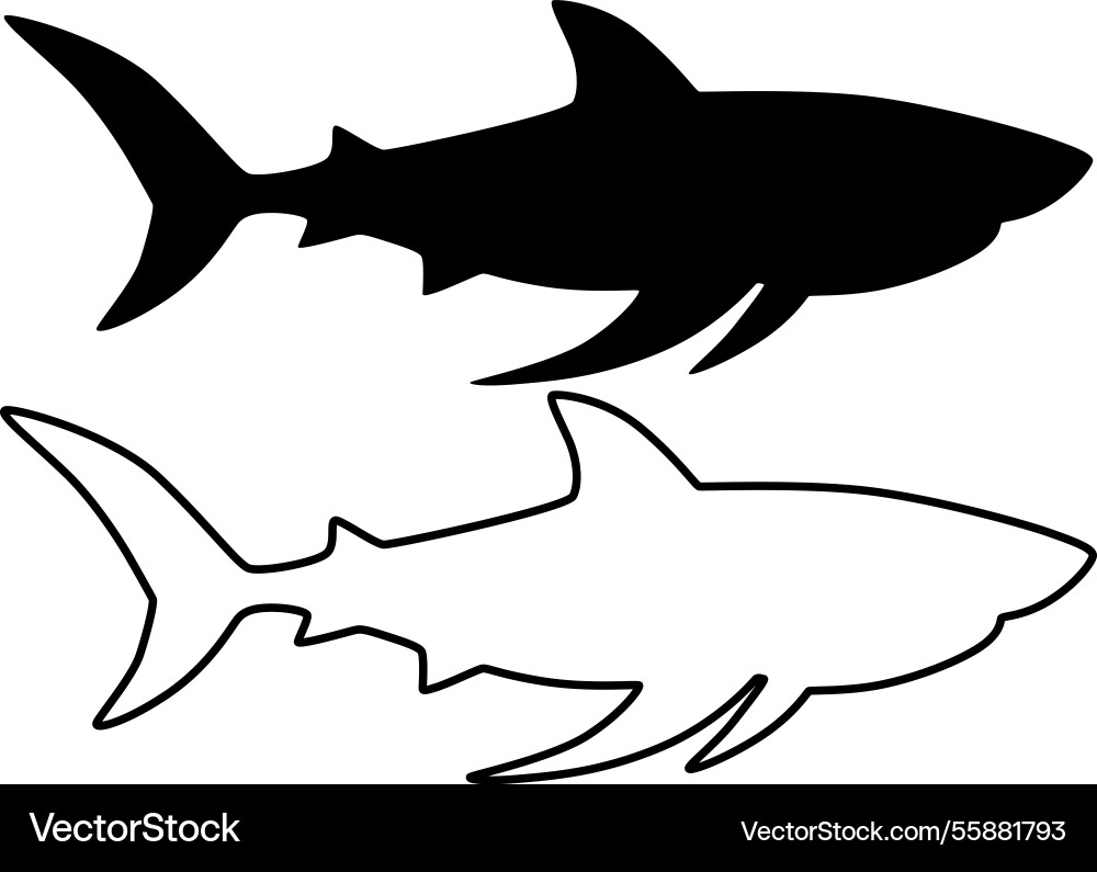 Bold shark silhouette in a clean flat and outline Vector Image