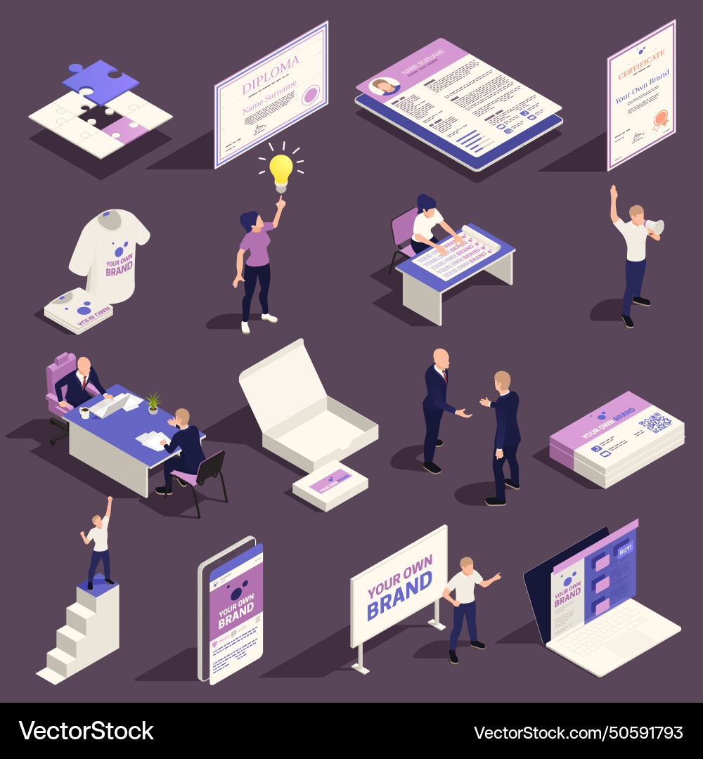 Branding promotion isometric set Royalty Free Vector Image