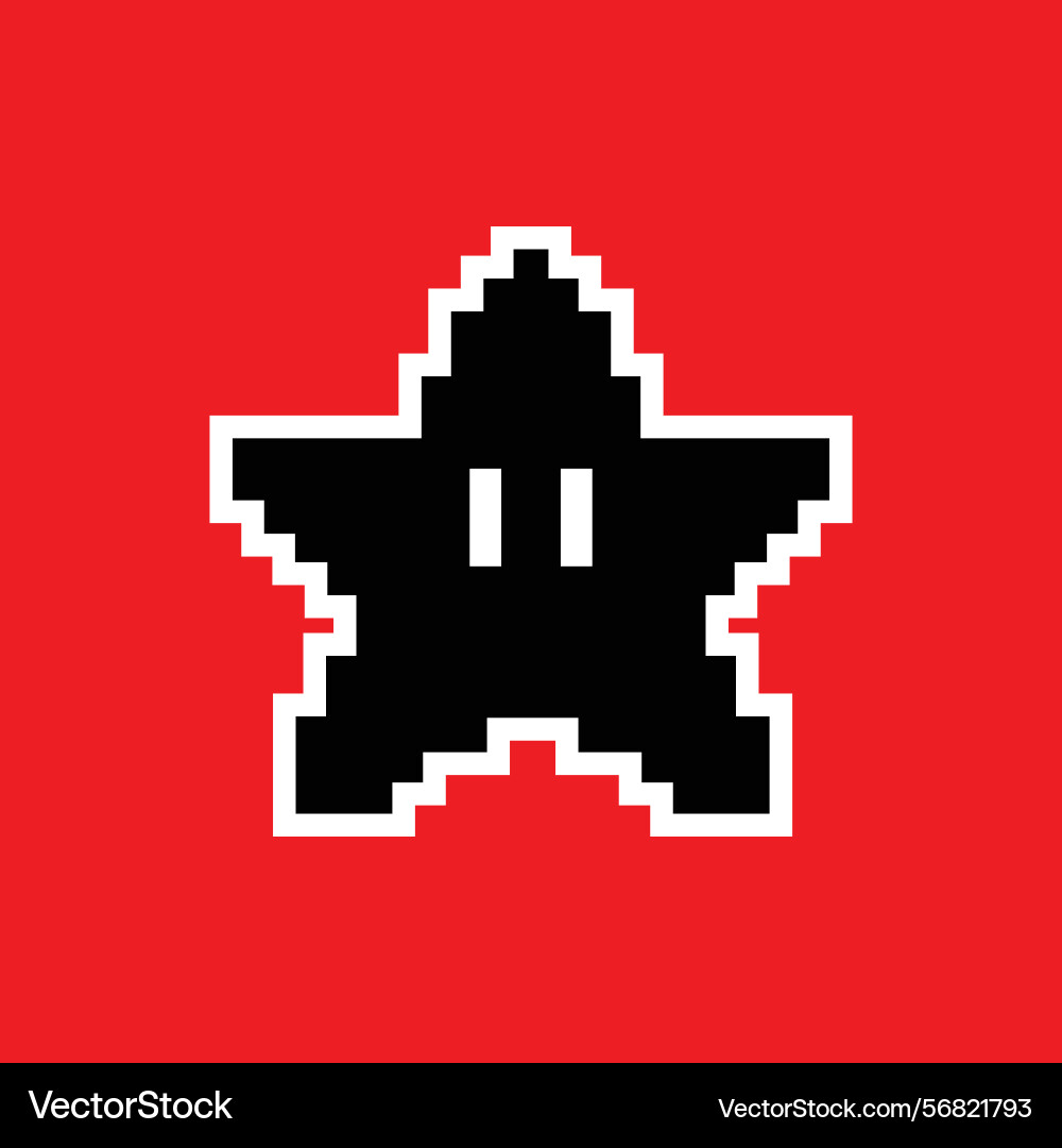 Pixel star icon on red background Royalty Free Vector Image