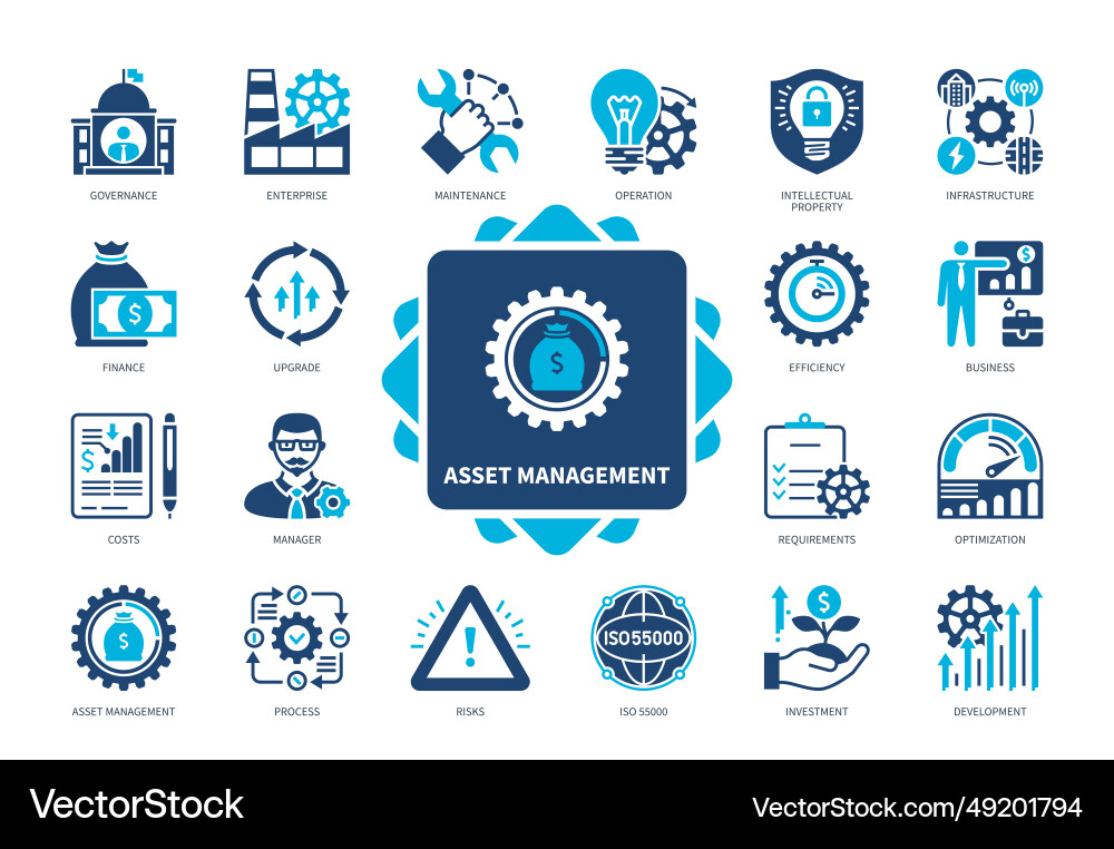 Asset management solid icon set Royalty Free Vector Image