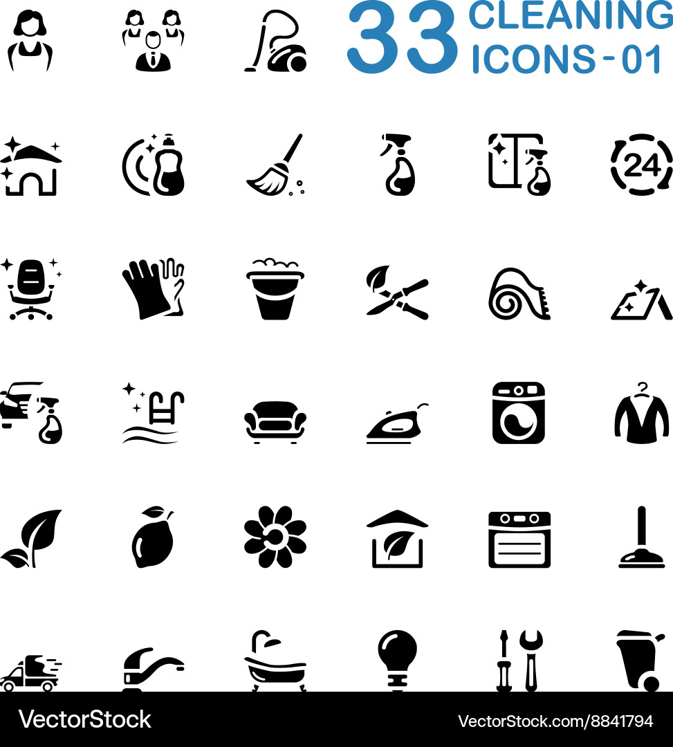 Black cleaning icons Royalty Free Vector Image