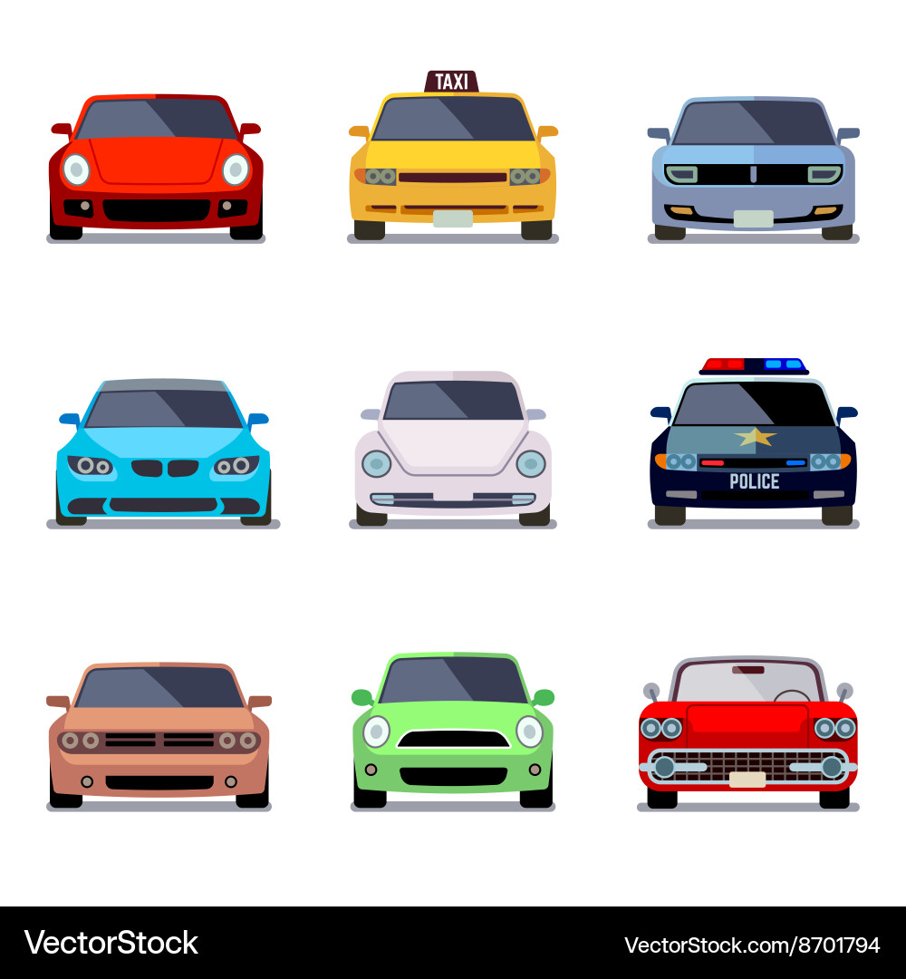 Car flat icons in front view Royalty Free Vector Image