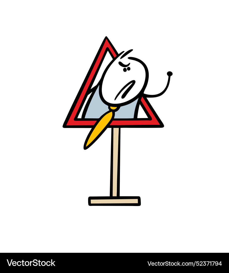 Doodle triangular road sign warns of an evil boss Vector Image