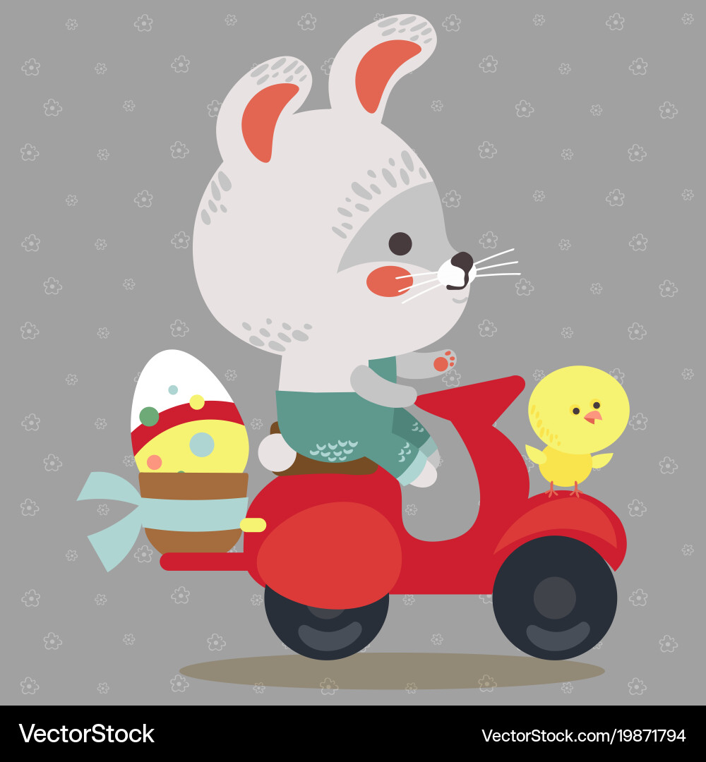 Easter bunny drive motorcycle decorated eggs Vector Image