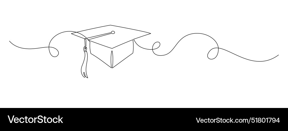 Graduation cap in one continuous line drawing Vector Image