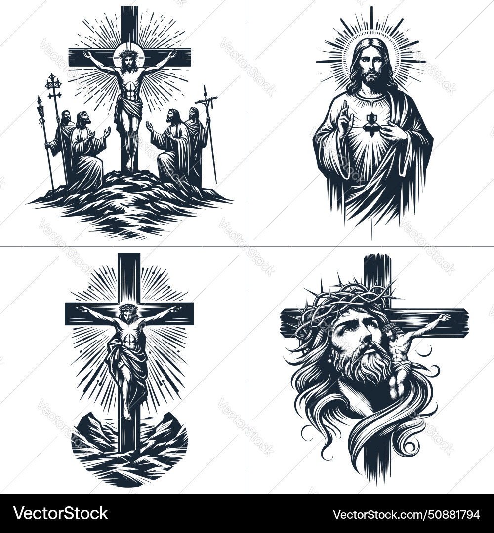 Jesus christ cross praying Royalty Free Vector Image