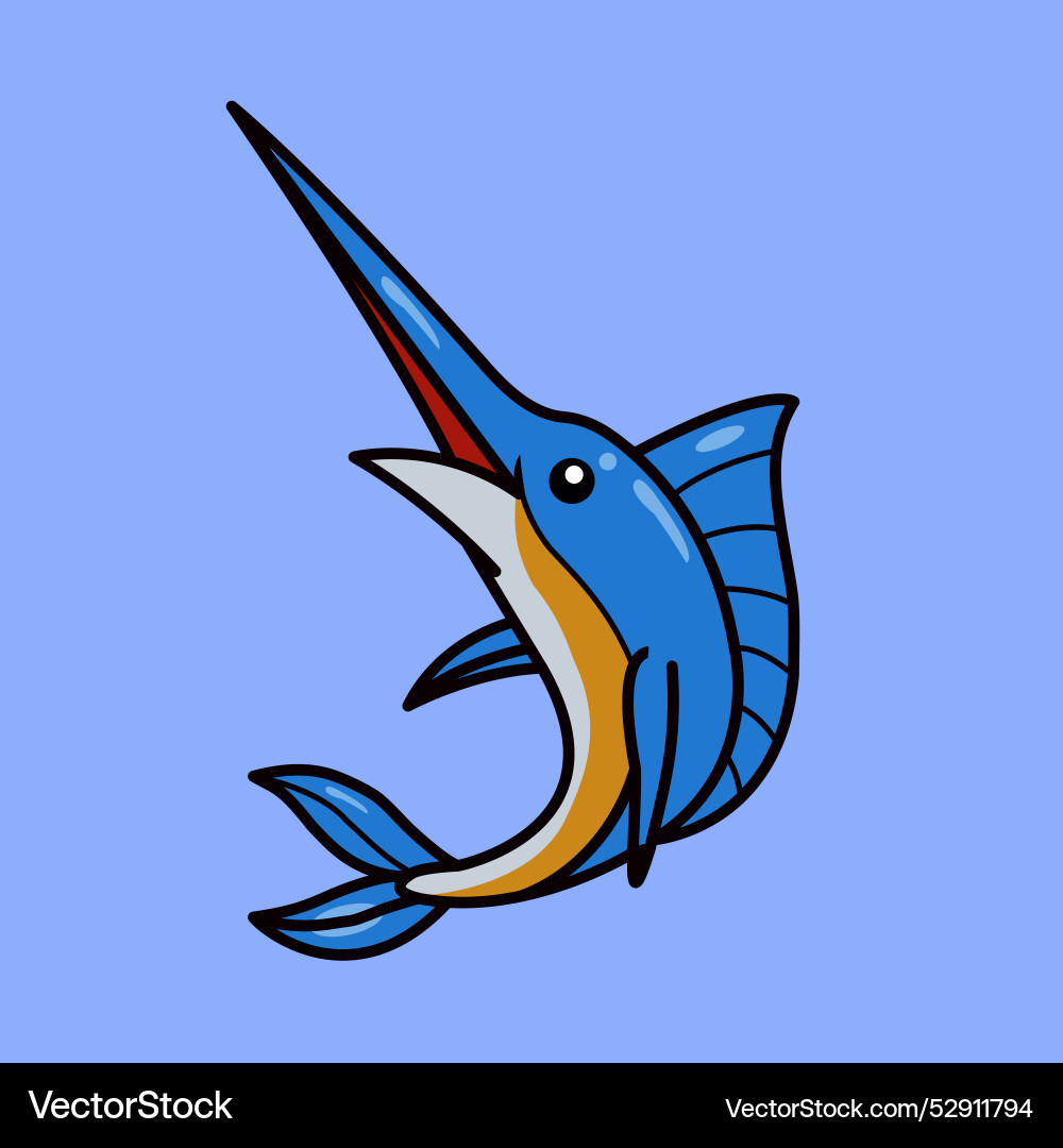 Little marlin cartoon fish art Royalty Free Vector Image