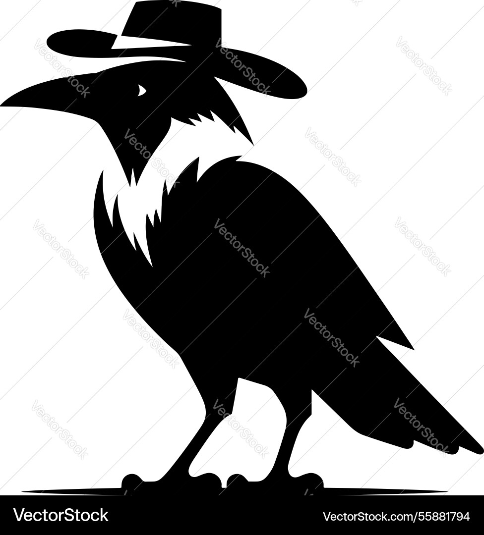 Western raven with hat logo Royalty Free Vector Image
