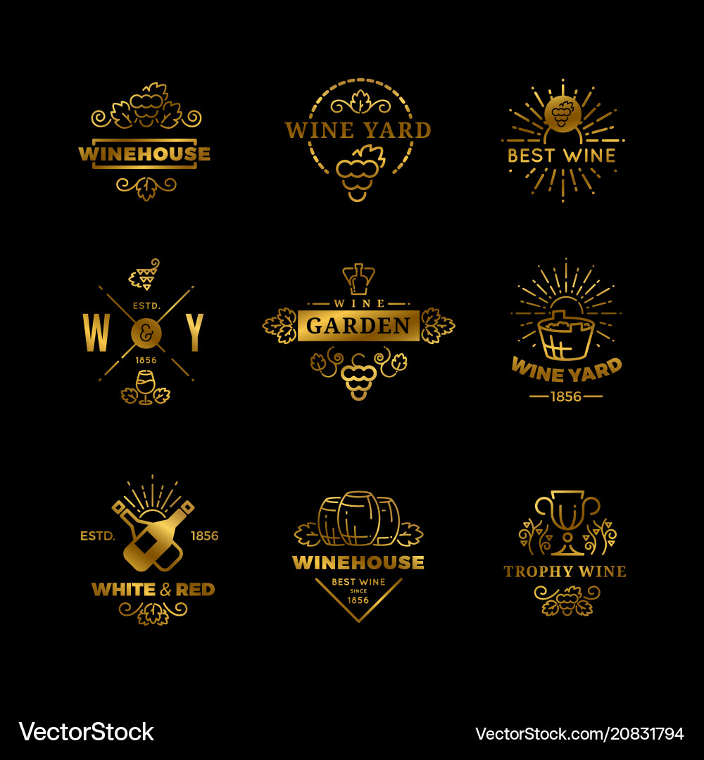 Wine logos and emblems isolated on black Vector Image