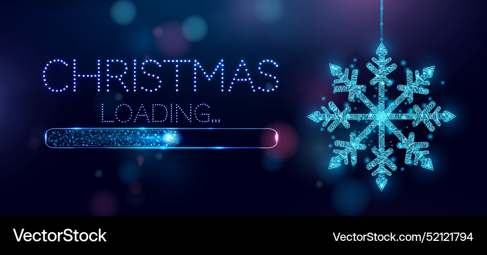 Wireframe snowflake and loading bar low poly Vector Image