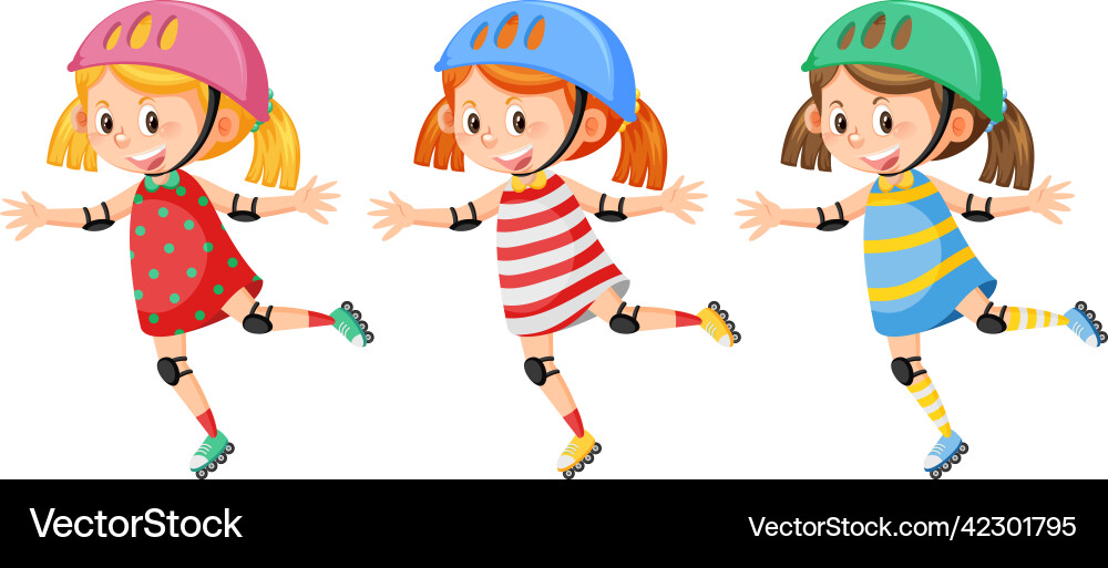 Girls on inline skates cartoon Royalty Free Vector Image
