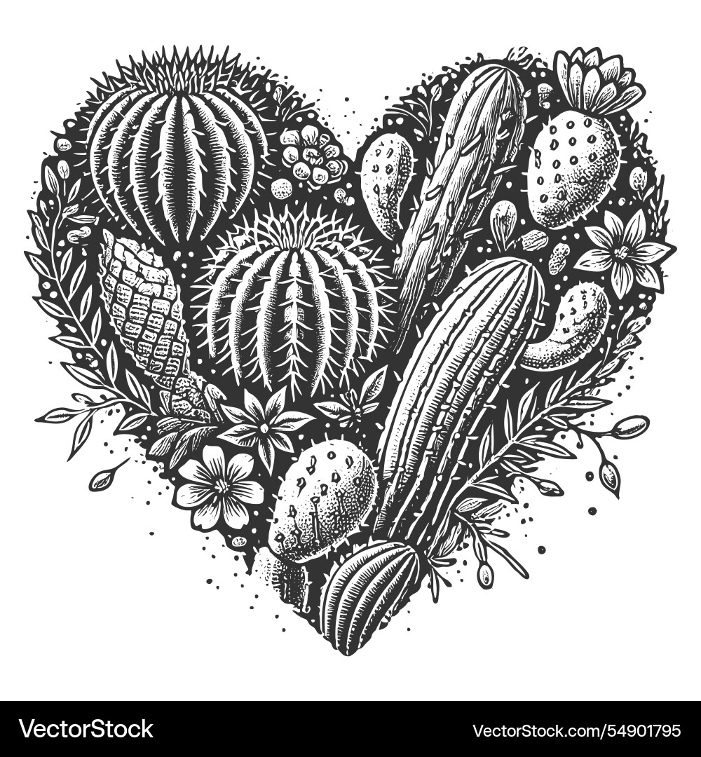 Heart-shaped cactus with spines Royalty Free Vector Image