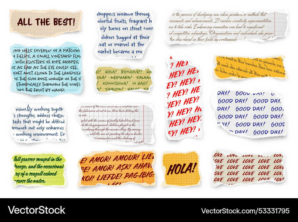 Ripped paper strips with handwritten text Vector Image