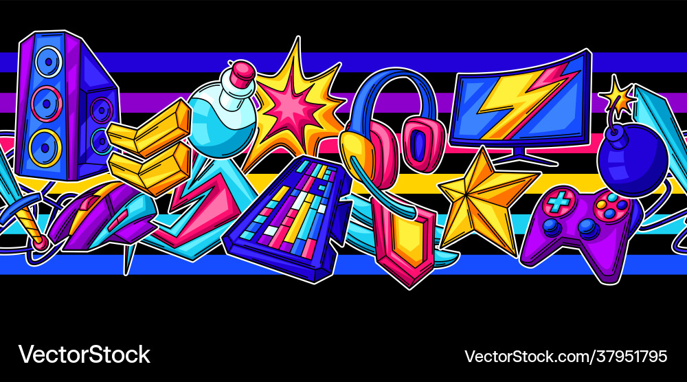 Seamless pattern with gaming items cyber sports Vector Image