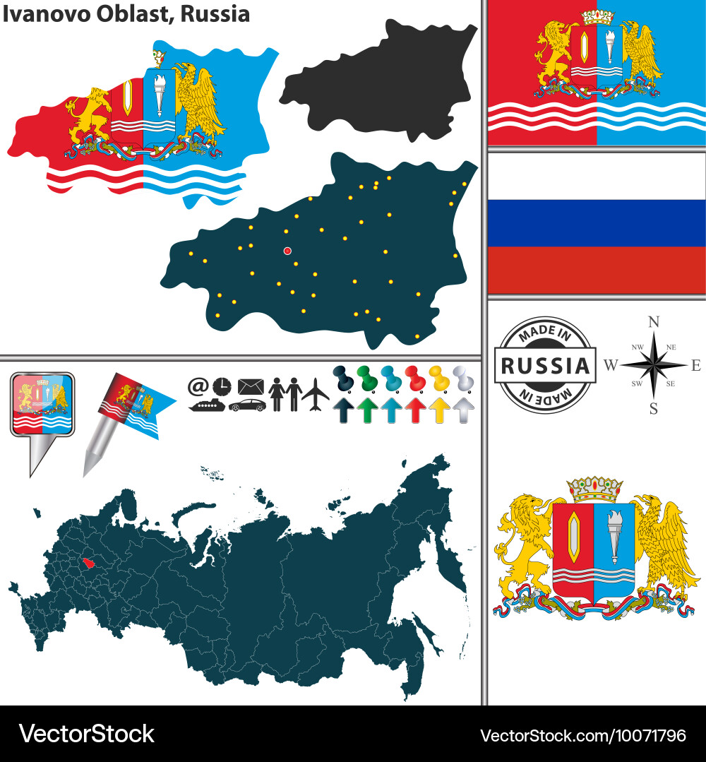 Map of oblast ivanovo Royalty Free Vector Image