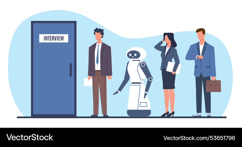 People and robot standing in line waiting Vector Image