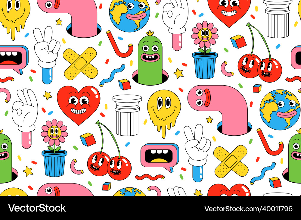 Retro Cartoon Pattern - Stickers & Shapes Vector Image