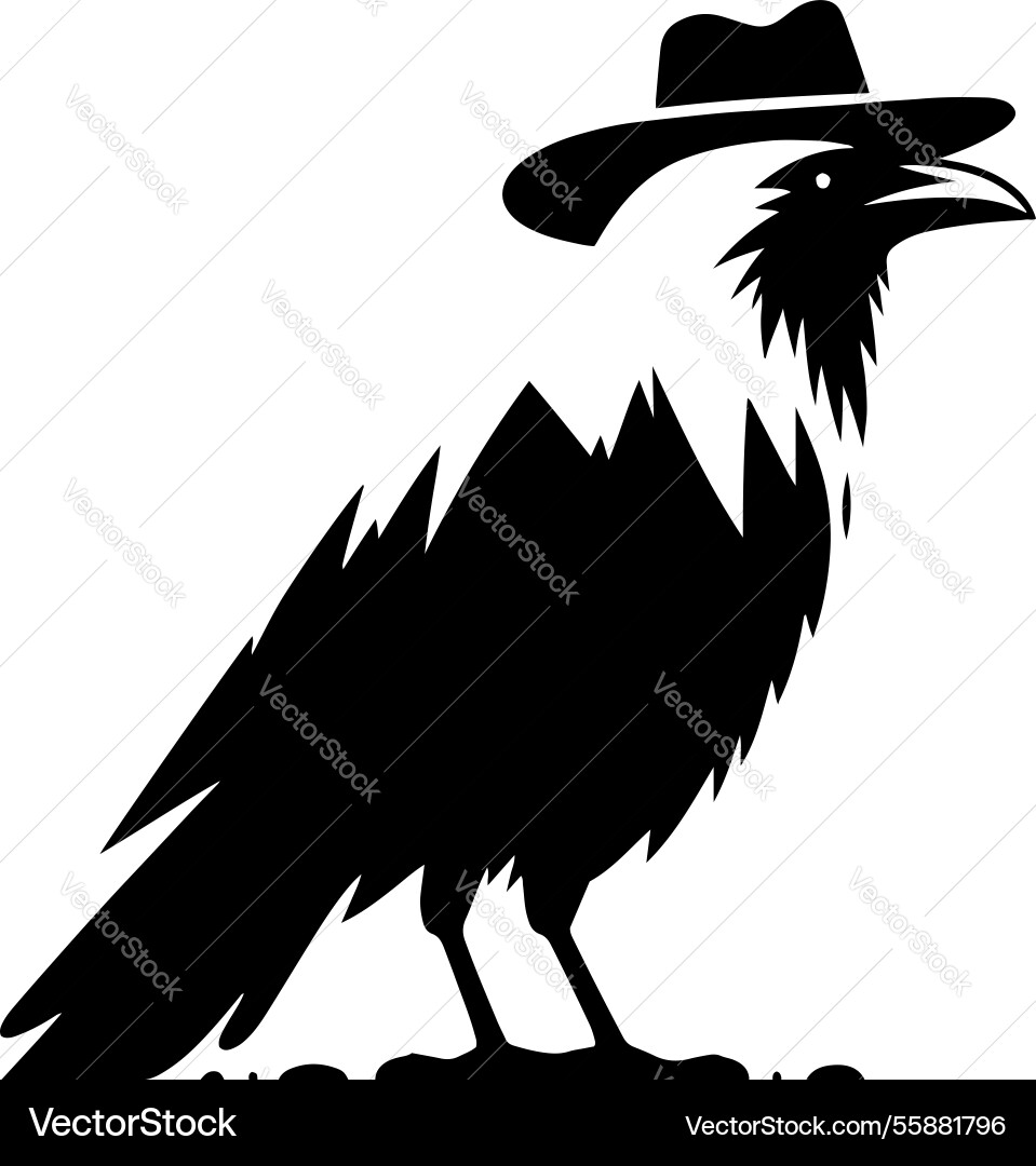 Western raven with hat logo Royalty Free Vector Image