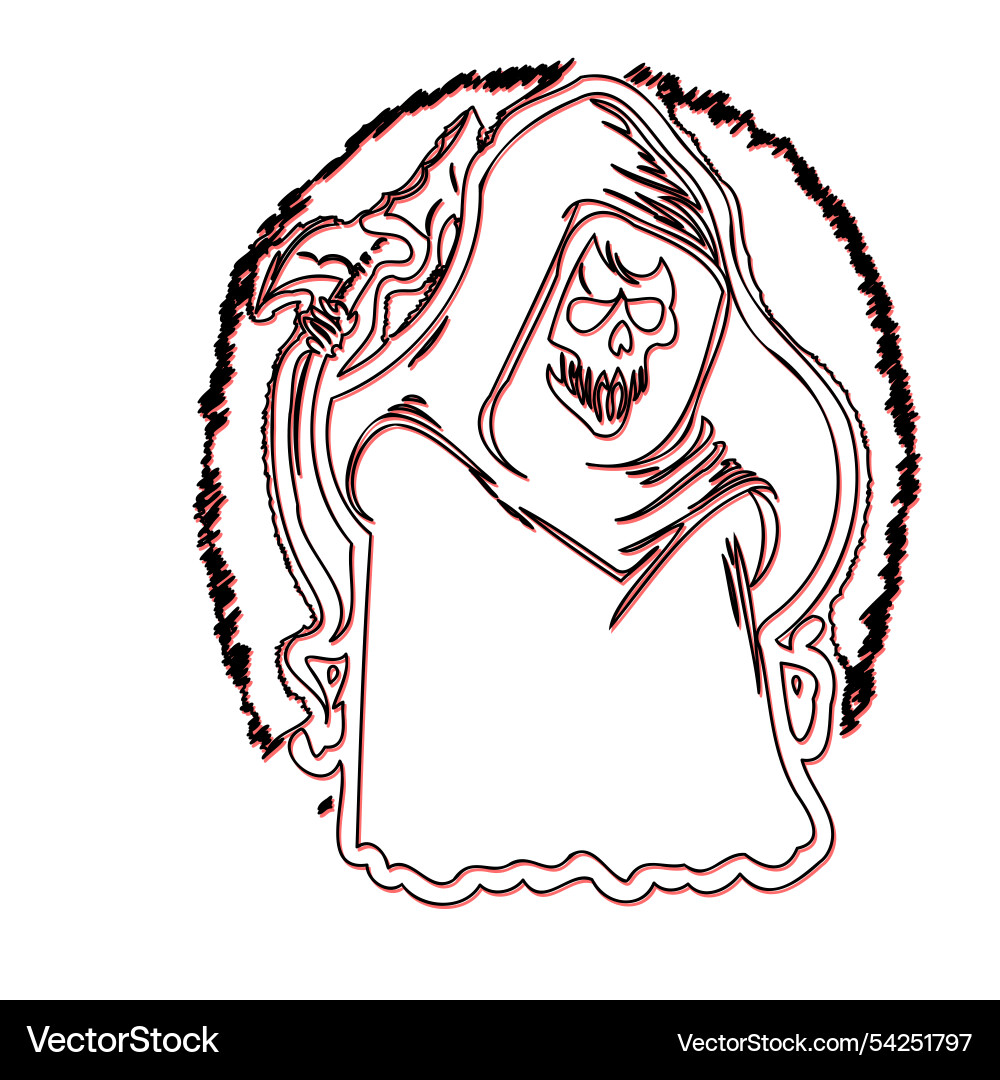 Grim reaper halloween outline sketch red Vector Image