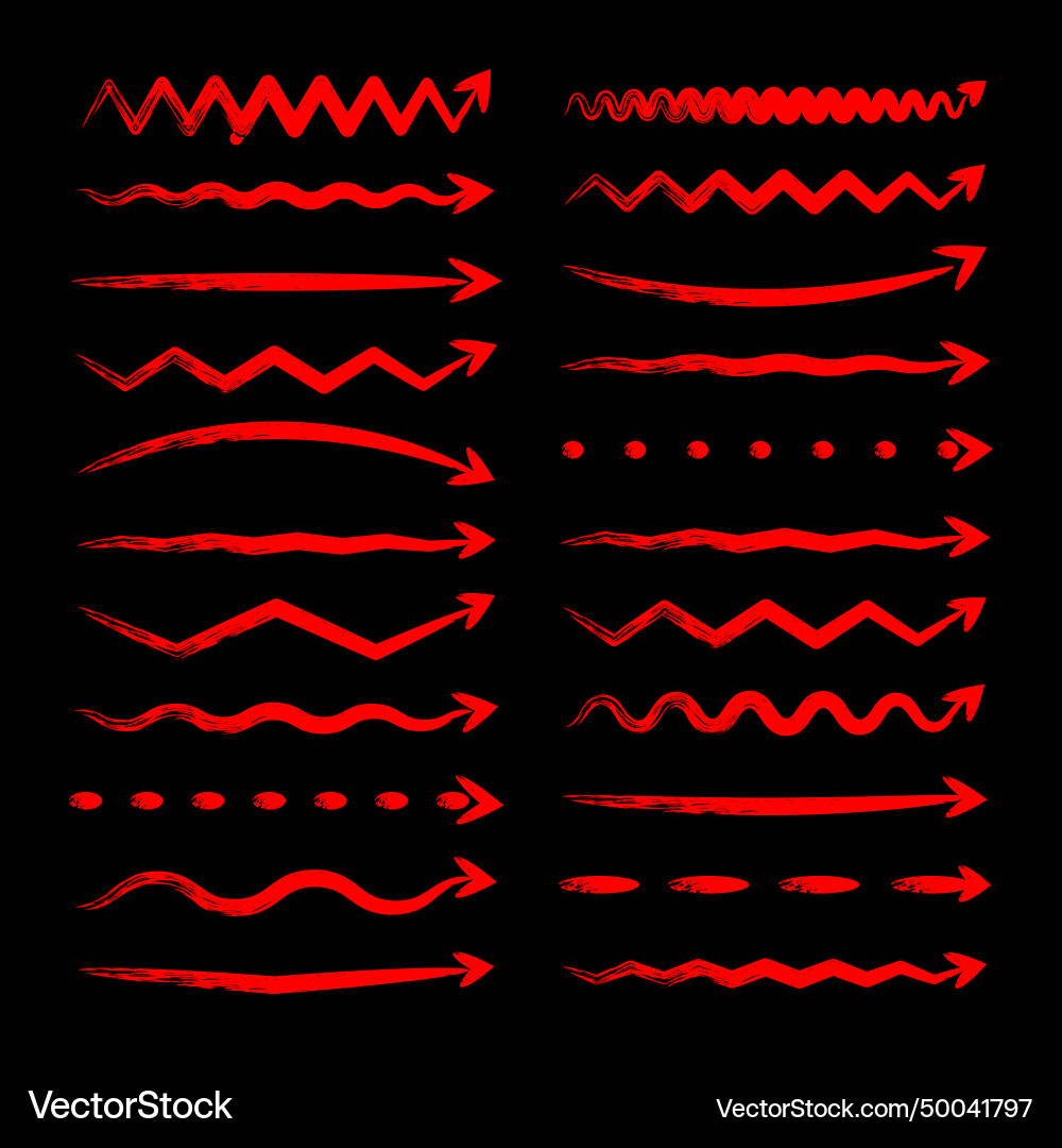 Grunge hand drawn arrows highlighter lines red Vector Image