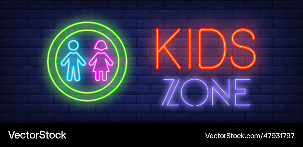 Kids zone neon sign Royalty Free Vector Image - VectorStock
