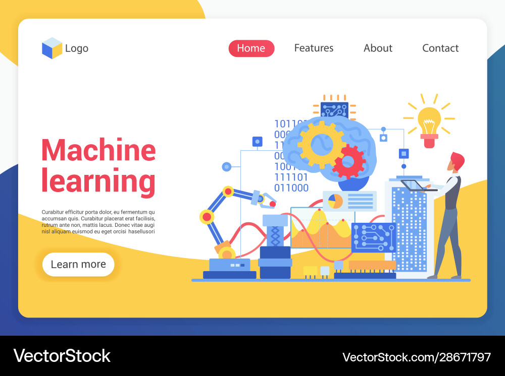 Machine learning landing page template Royalty Free Vector