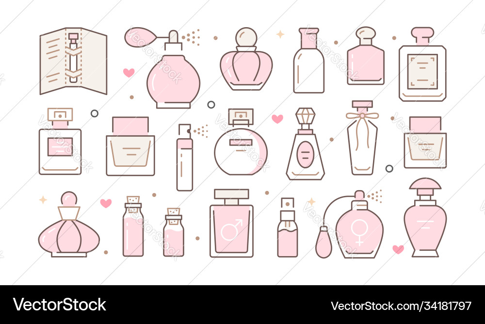 Perfume bottles horizontal poster with pink line Vector Image