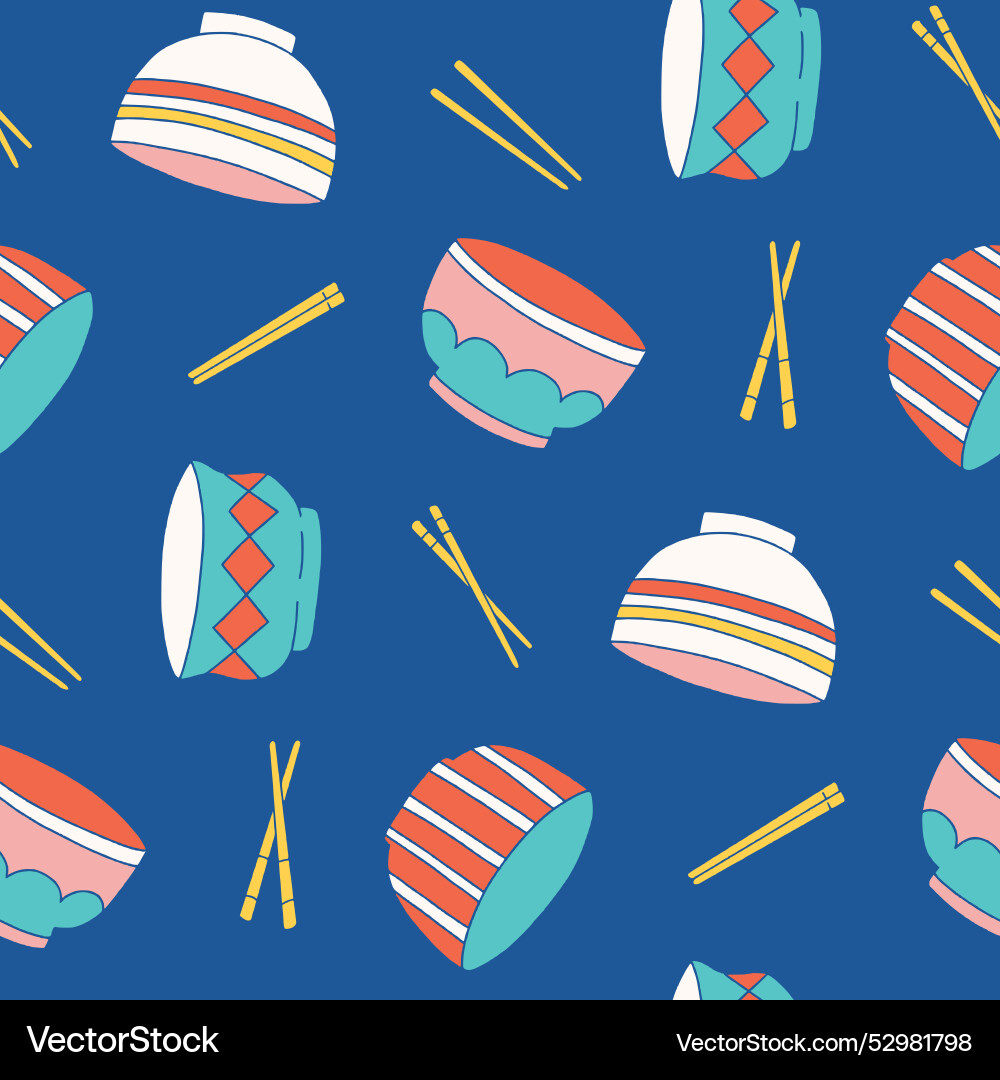 Bowl chopsticks cup seamless pattern design Vector Image