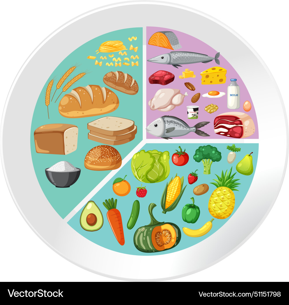 Colorful of various healthy food items Royalty Free Vector