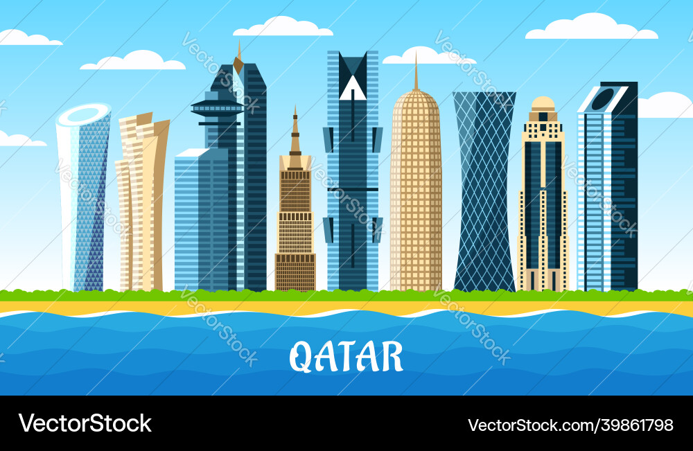 Doha city skyscrapers qatar Royalty Free Vector Image