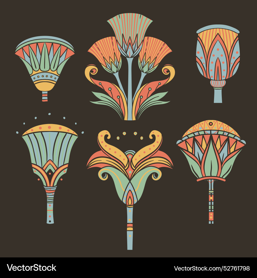 Egyptian floral colorful design element set Vector Image