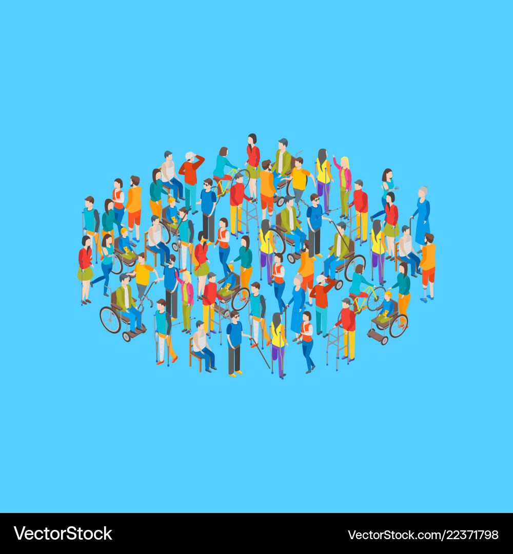 Isometric disabled people characters grouping Vector Image