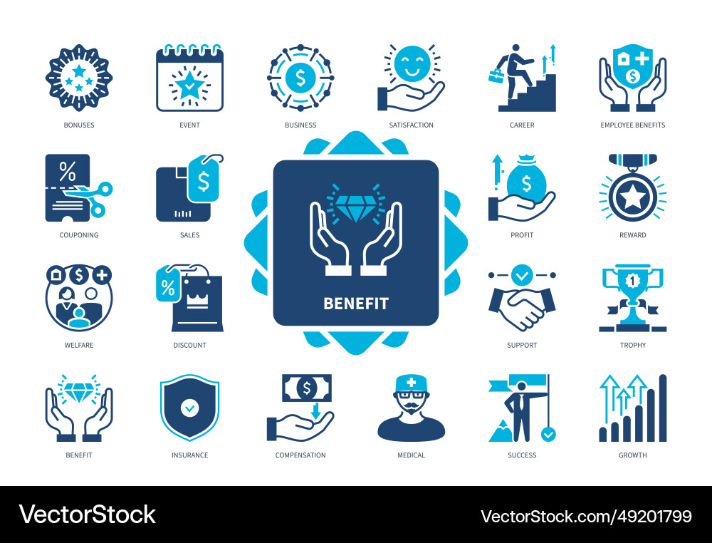 Benefit solid icon set Royalty Free Vector Image
