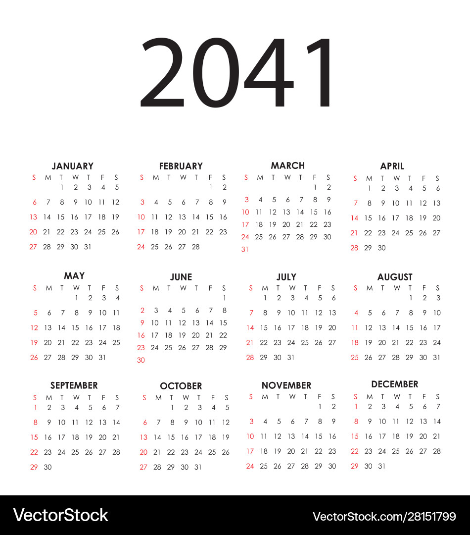Calendar 2041 Royalty Free Vector Image - VectorStock