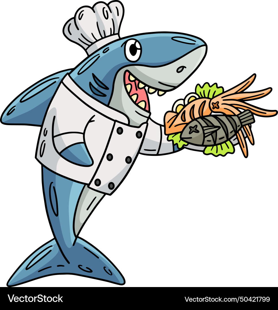 Chef shark cartoon colored clipart Royalty Free Vector Image