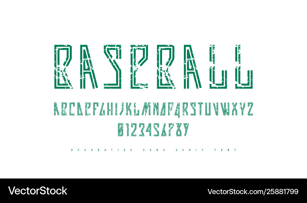 Decorative striped narrow sans serif font Vector Image