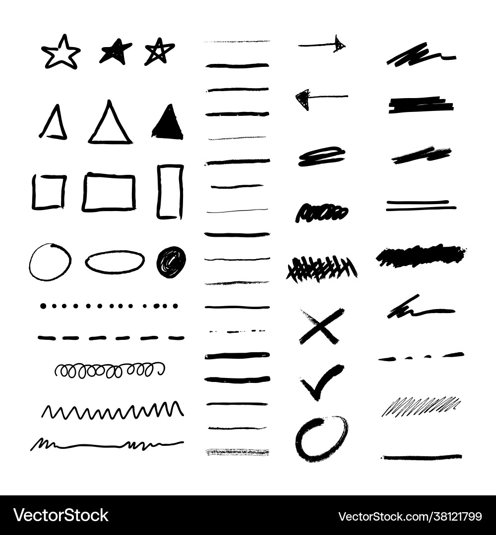 Hand drawn ink strokes symbol set grunge Vector Image