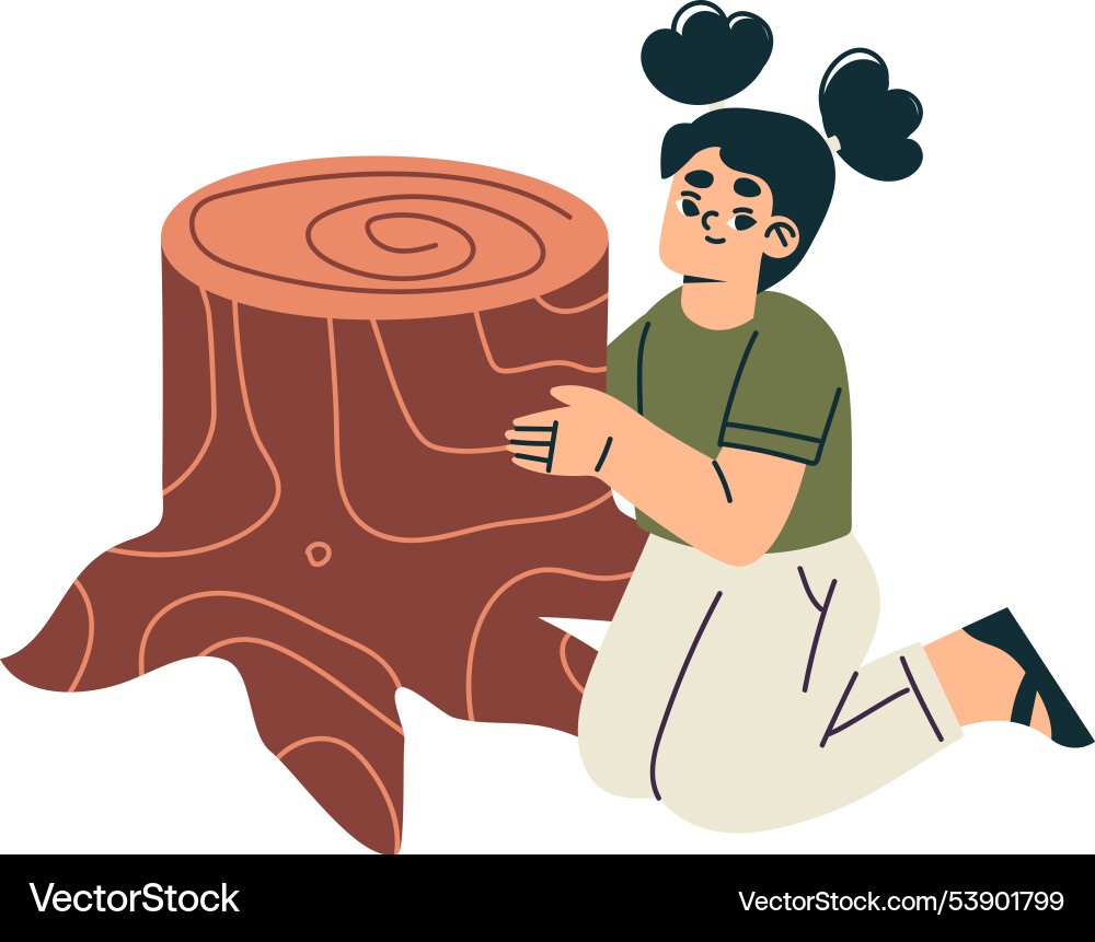 Playful little girl hide behind tree stump Vector Image