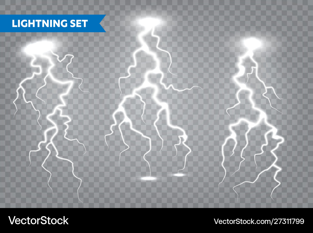Realistic lightning collection on transparent Vector Image