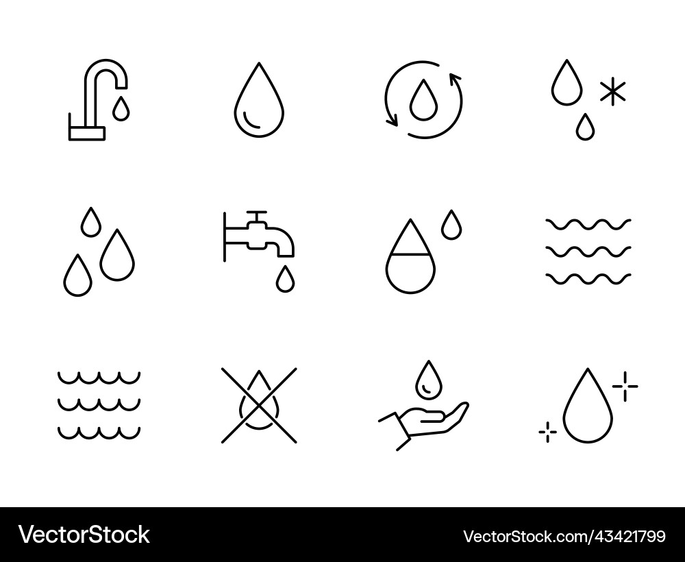 Water drop line icon set sea ocean shower Vector Image