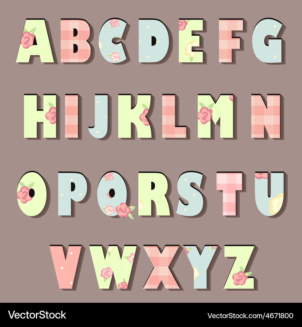 English alphabet shabby chic Royalty Free Vector Image
