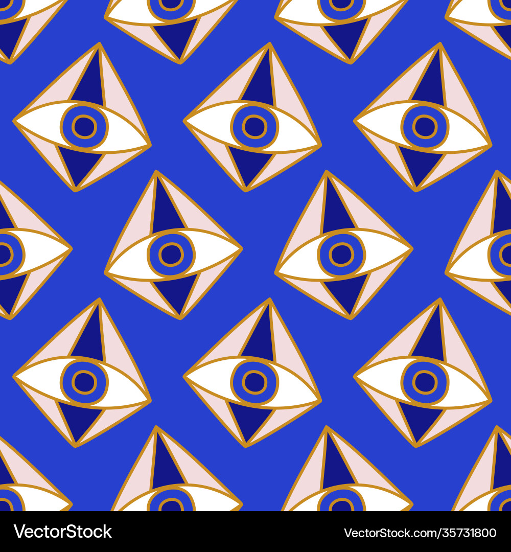 Mediterranean geometric evil eyes seamless pattern