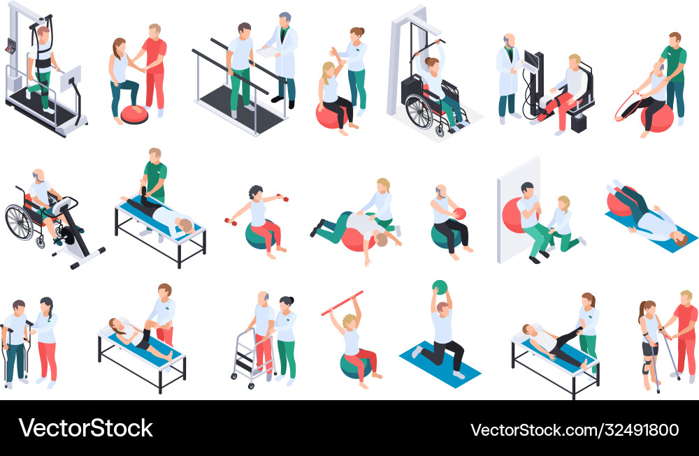 Physiotherapy rehabilitation isometric set Vector Image