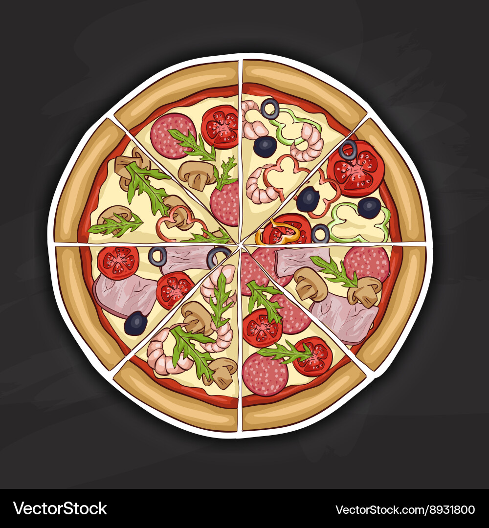 Pizza color picture sticker Royalty Free Vector Image