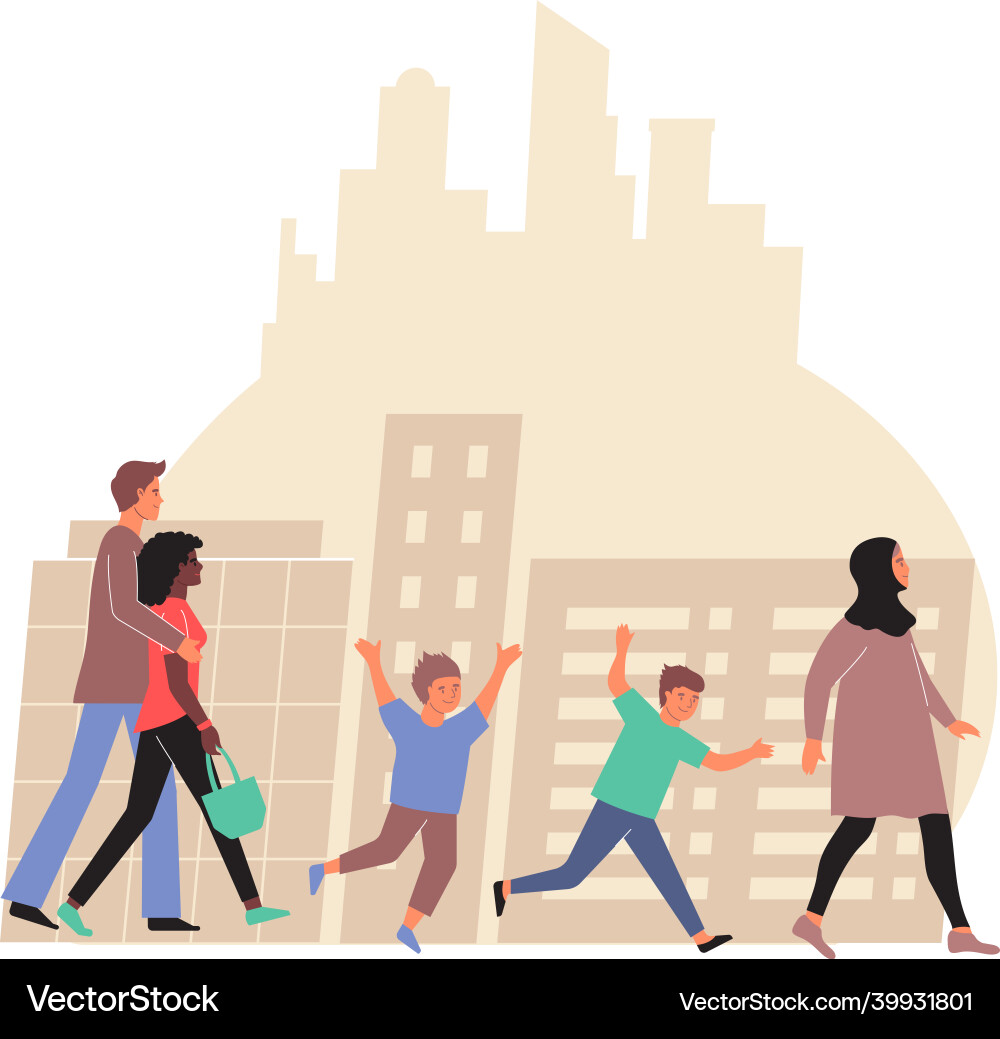 City walk flat composition Royalty Free Vector Image