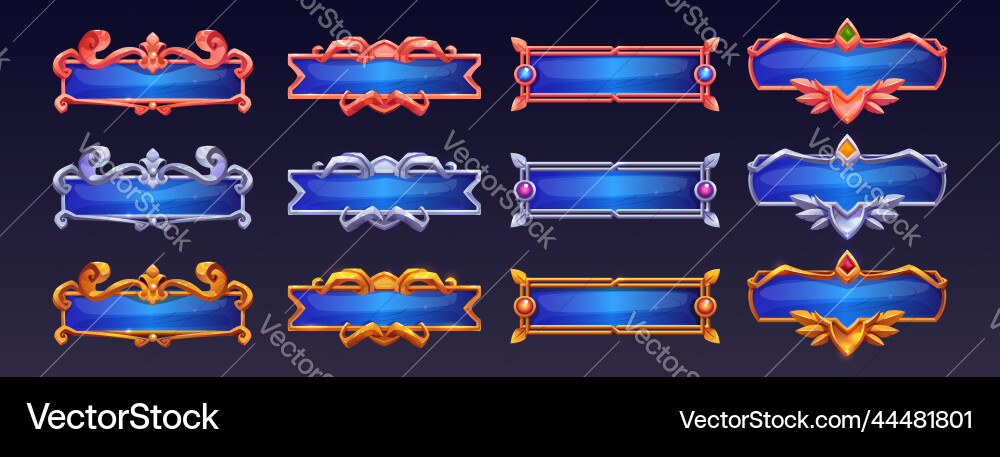 Game ui frames gold silver copper medieval menu Vector Image